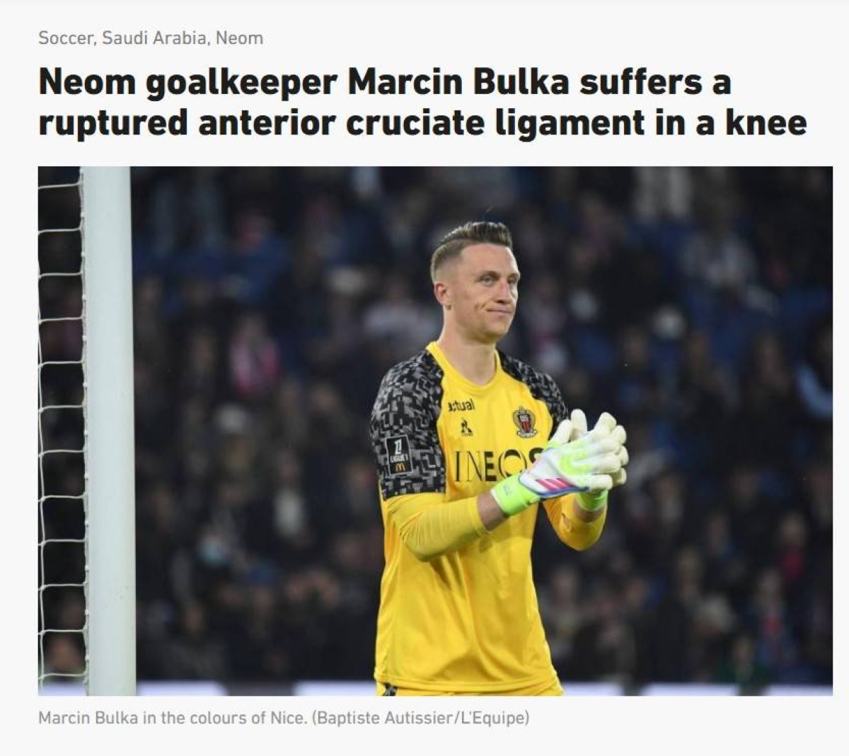 Neom FC goalkeeper Marcin Bulka suffers ACL tear in training | News ...